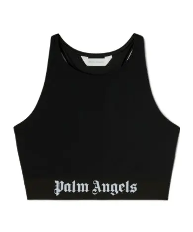 Palm Angels Logo Underband Cropped Top - Black White