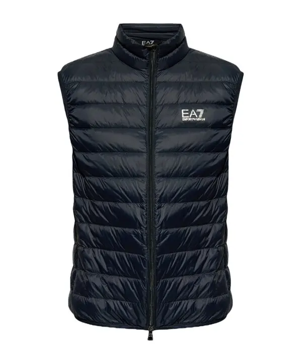 EA7 Quilted Padded Gilet With Logo Print - Blue