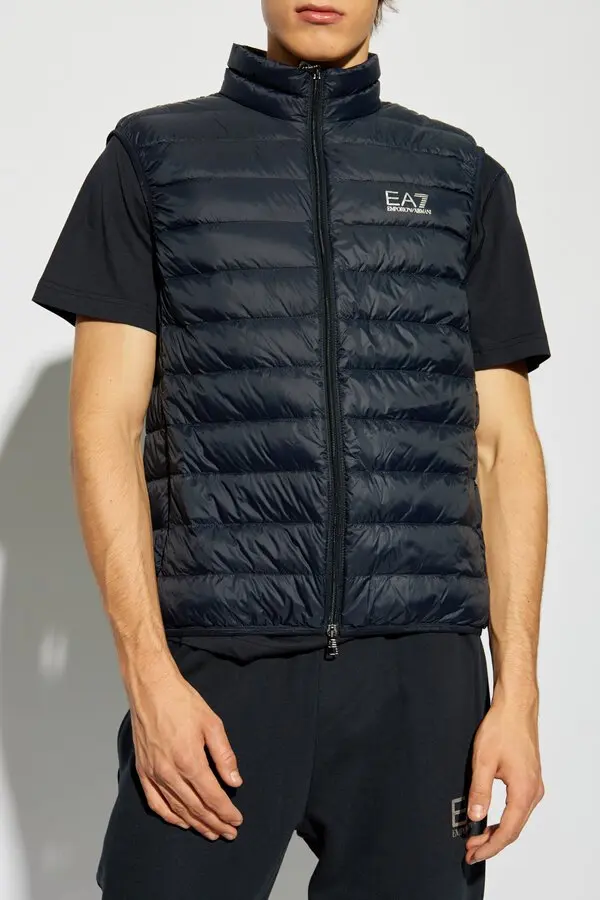 EA7 Quilted Padded Gilet With Logo Print - Blue