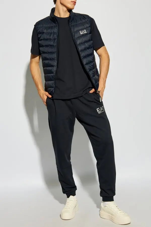 EA7 Quilted Padded Gilet With Logo Print - Blue