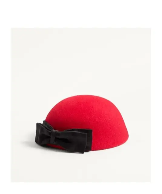 Valentino Garavani Vlogo Signature Hat In Lapin Fabric With Satin Bow - Red