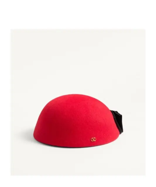 Valentino Garavani Vlogo Signature Hat In Lapin Fabric With Satin Bow - Red