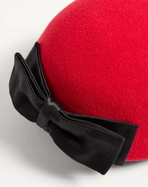 Valentino Garavani Vlogo Signature Hat In Lapin Fabric With Satin Bow - Red