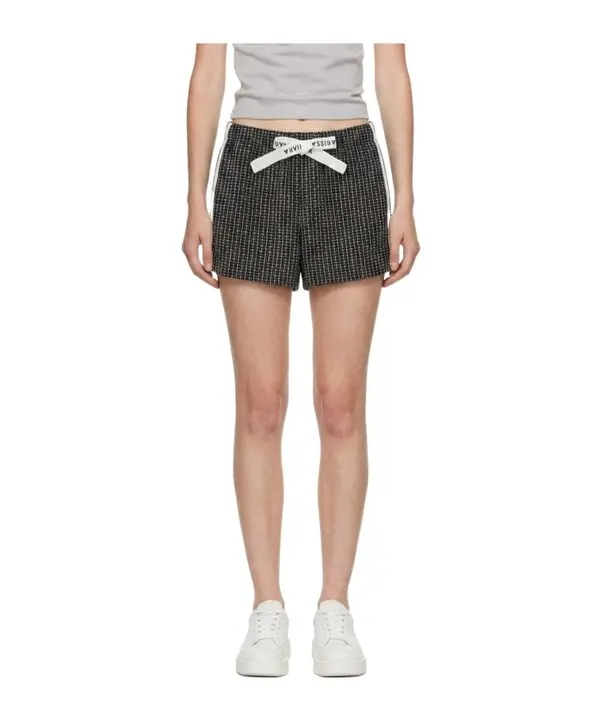 Marissa Chiara Houndstooth Pattern Shorts With Logo Webbing - Black