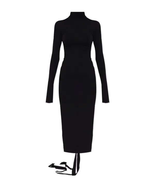 Balenciaga High Neck Long Sleeve Midi Dress With Back Ties