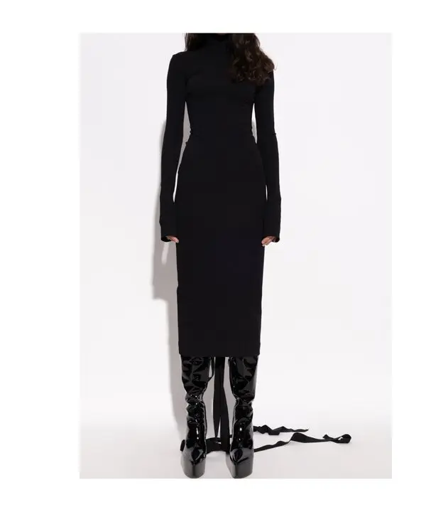Balenciaga High Neck Long Sleeve Midi Dress With Back Ties