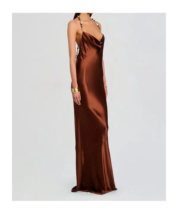 Retrofete Finley Cowl-neck Beaded-strap Maxi Dress
