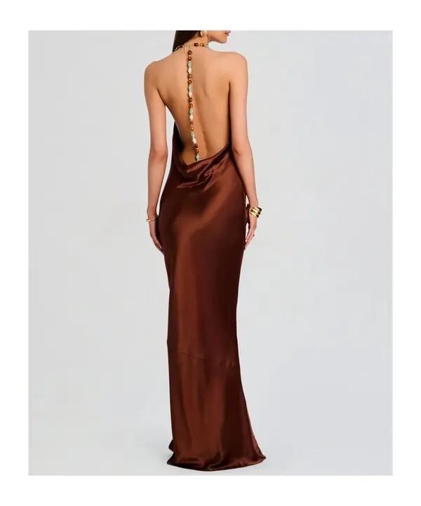 Retrofete Finley Cowl-neck Beaded-strap Maxi Dress