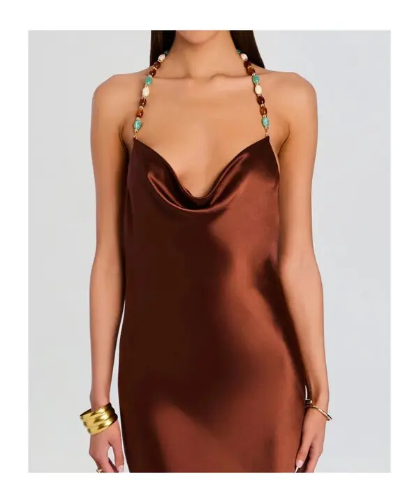 Retrofete Finley Cowl-neck Beaded-strap Maxi Dress