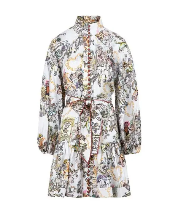 Zimmermann Printed Long-sleeved Dress - White