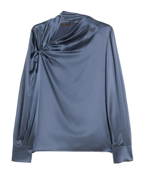 Max Mara Silk Satin Blouse With Knot Detailing - Dark Gray