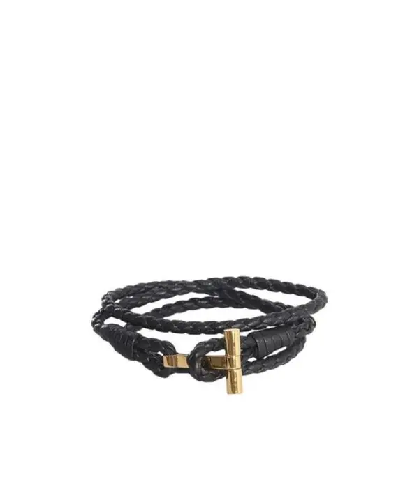 TOM FORD T-bar Braided Leather Bracelet - Black