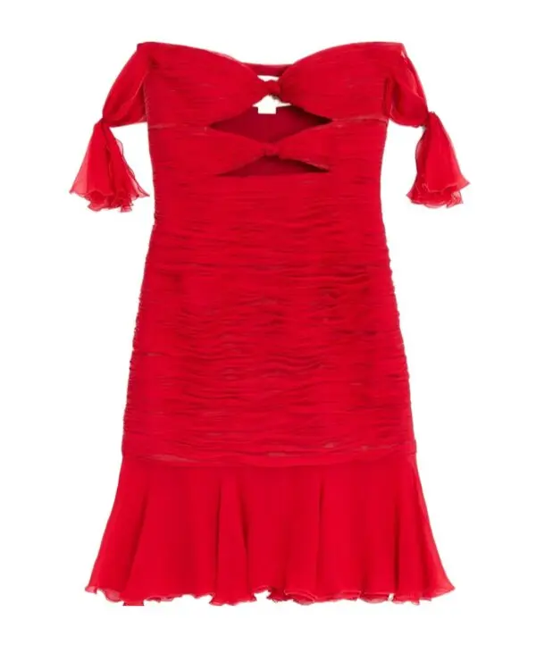 Valentino Garavani Off-the-shoulder Chiffon Dress With Cutout - Red