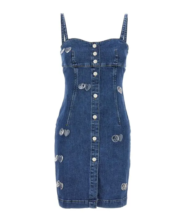 Moschino Appliquéd Denim Mini Dress - Blue