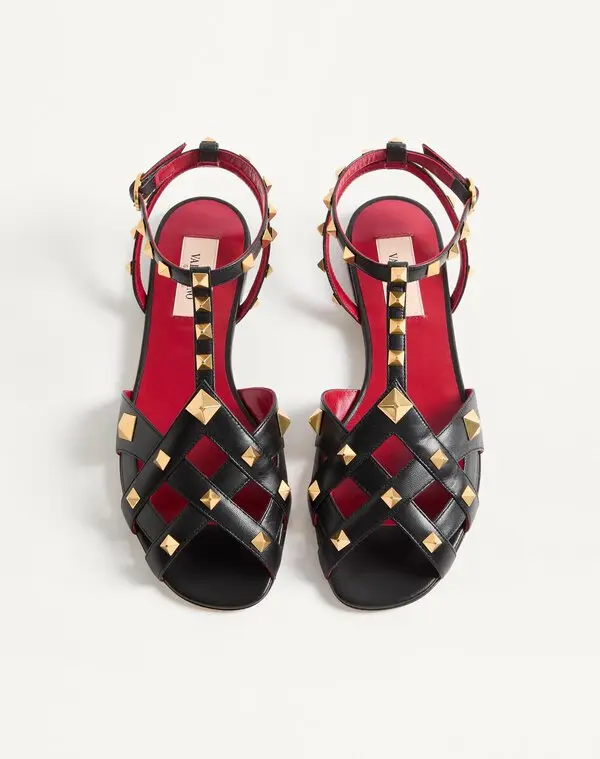 Valentino Garavani Studded Buckled Ankle Strap Sandals - Black