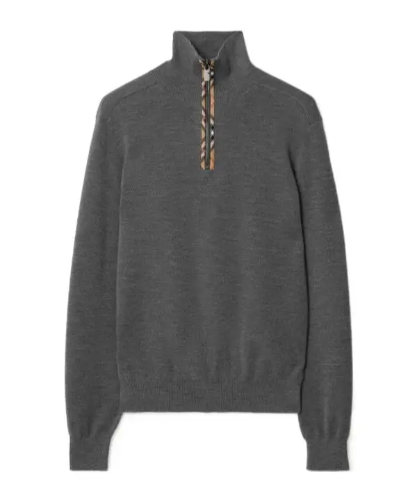 Burberry Check Trim Half-zip Jumper - Grey