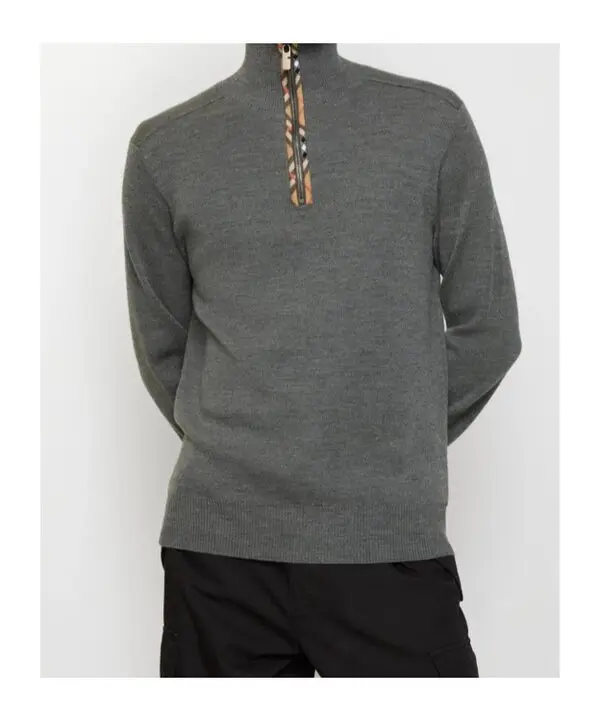 Burberry Check Trim Half-zip Jumper - Grey