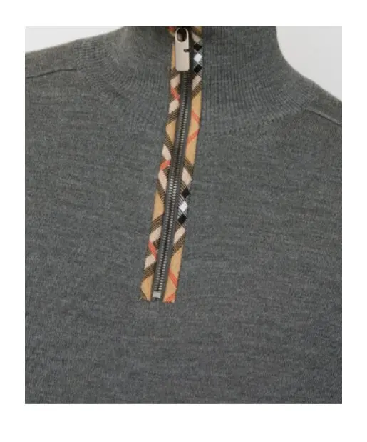 Burberry Check Trim Half-zip Jumper - Grey