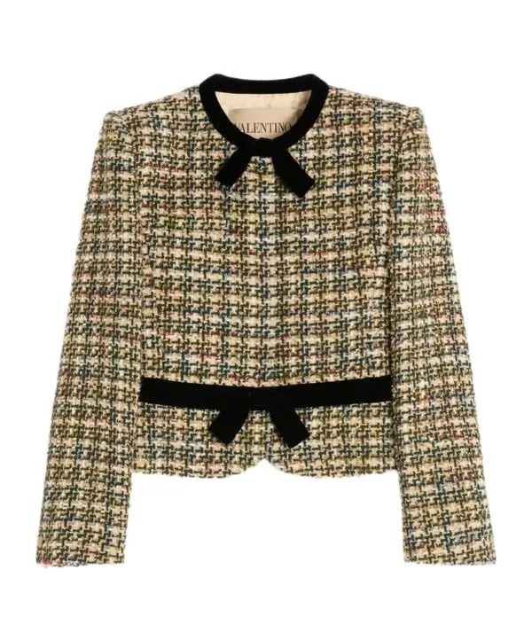Valentino Garavani Bow Detailed Crewneck Tweed Jacket
