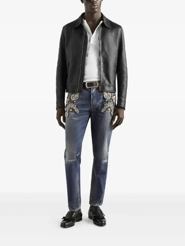 Dolce & Gabbana Leather Zip-up Jacket - Black