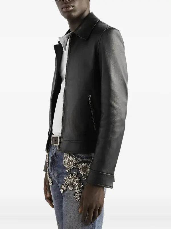 Dolce & Gabbana Leather Zip-up Jacket - Black