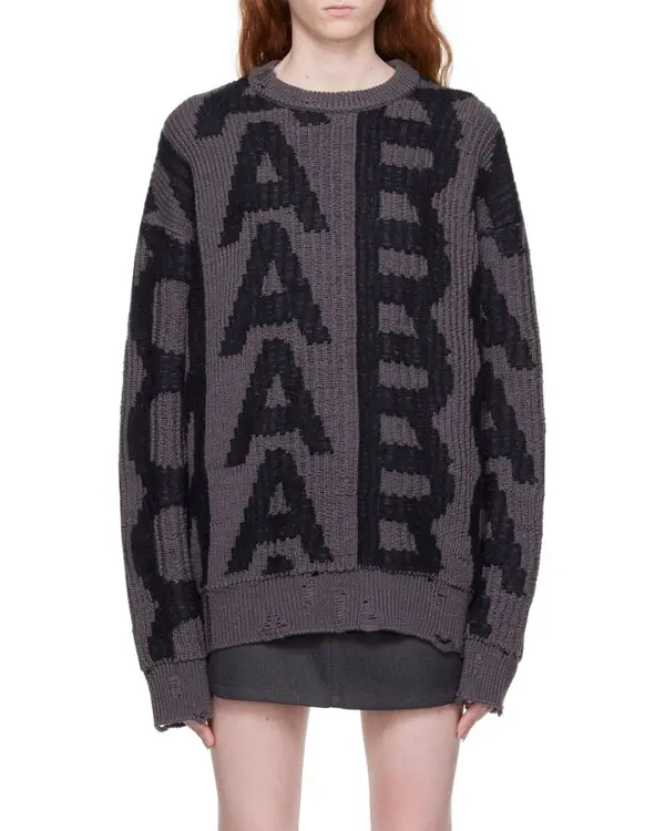 Marc Jacobs Distressed Logo Embroidered Crewneck Jumper