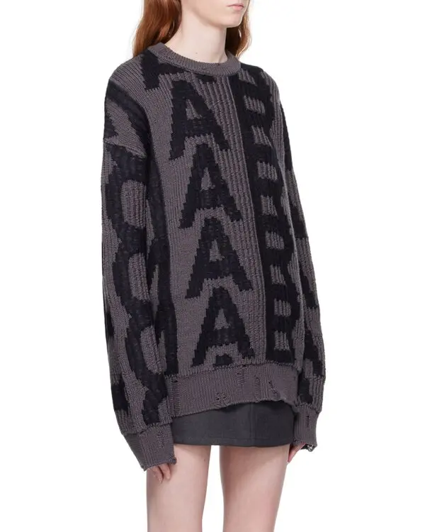 Marc Jacobs Distressed Logo Embroidered Crewneck Jumper