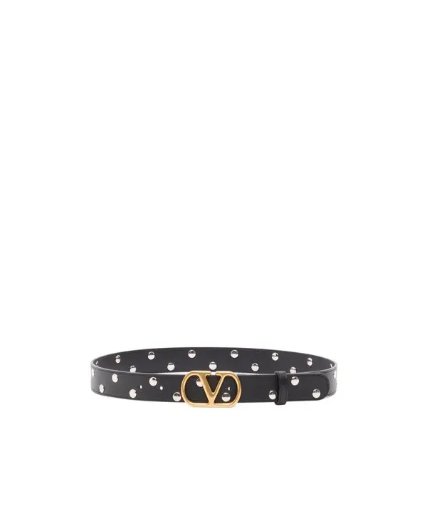 Valentino Garavani Vlogo Signature Studded Leather Belt - Black