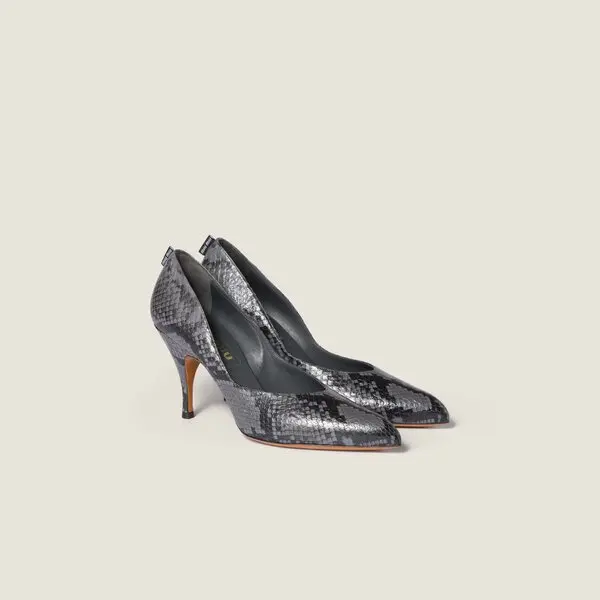 Miu Miu Python-print Ayers Leather Stiletto Pumps - Slate Gray