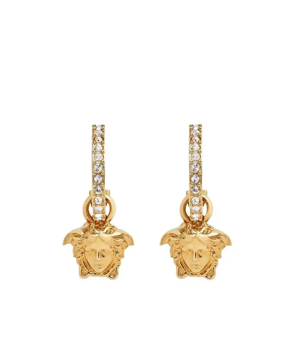 Versace Medusa Pendant Embellished Hoop Earrings - Yellow