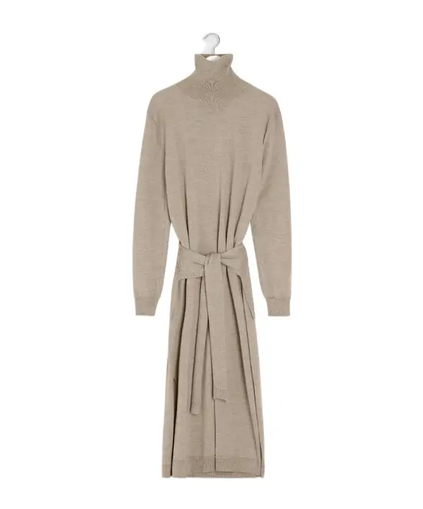 LEMAIRE Trompe L'oeil Turtleneck Belted Midi Dress - Light Taupe
