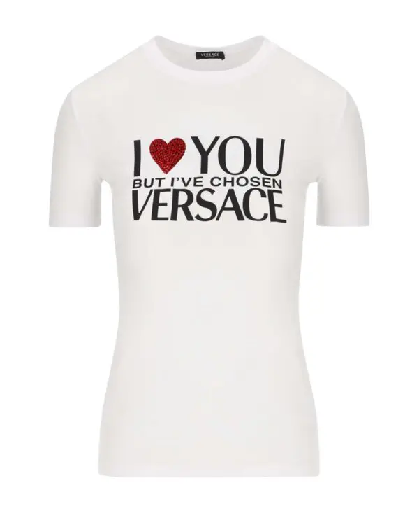 Versace Crystal Heart Slogan T-shirt
