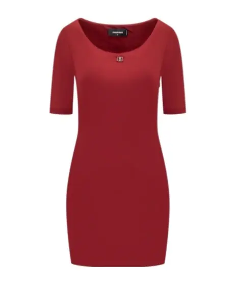 Dsquared2 Boatneck Short Sleeve Logo Plaque Dress - Red