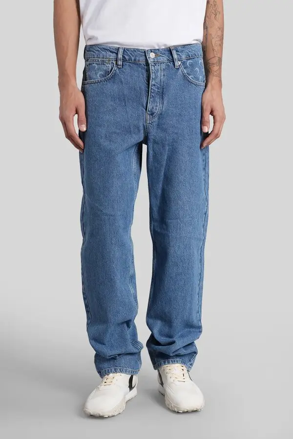 MARINE SERRE Straight Leg Jeans With Signature Print - Blue