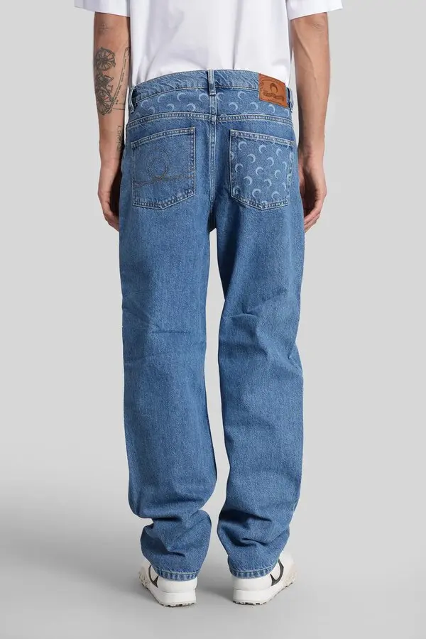 MARINE SERRE Straight Leg Jeans With Signature Print - Blue