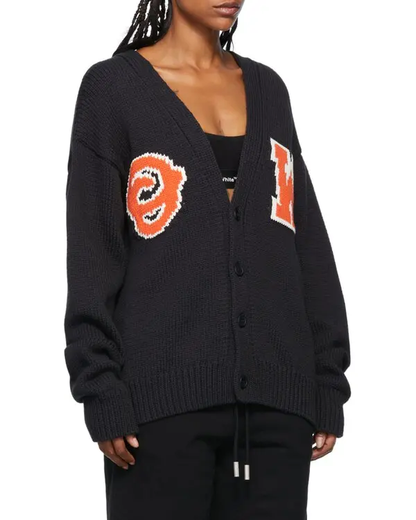 Off-White Logo V-neck Cardigan - Black
