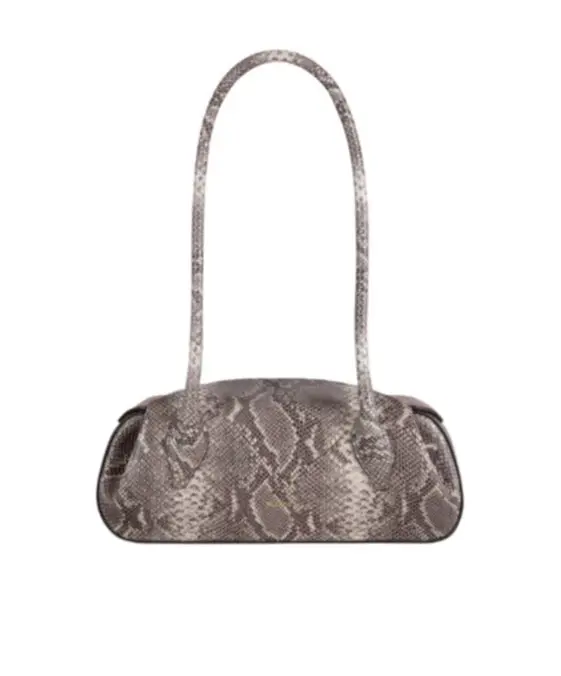 Yuzefi Oyster Mini Shoulder Bag In Embossed Snake Cowhide Leather - Gray