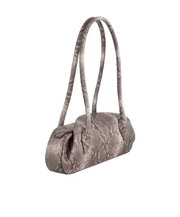Yuzefi Oyster Mini Shoulder Bag In Embossed Snake Cowhide Leather - Gray