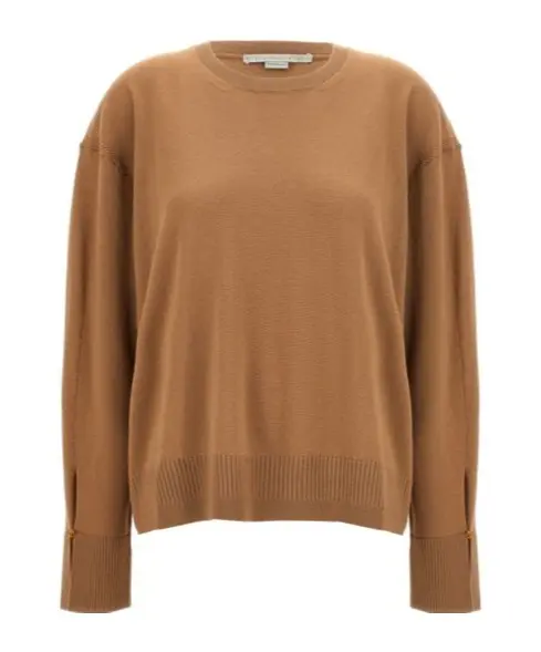 Stella McCartney Iconic Crewneck Long-sleeved Jumper With Gold Metal Detail - Brown