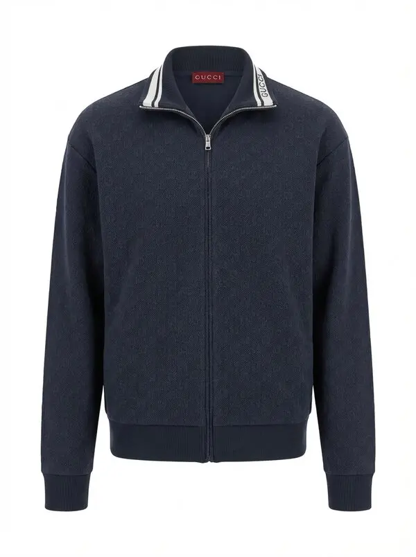 Gucci Long Sleeve Zip-up Jacket With All-over Gg Pattern - Black