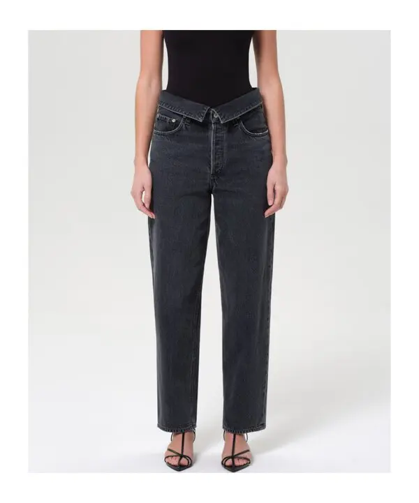 AGOLDE Wide-leg Jeans With Rolled Waistband - Black