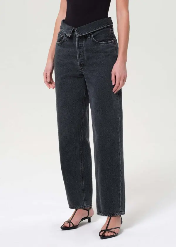 AGOLDE Wide-leg Jeans With Rolled Waistband - Black
