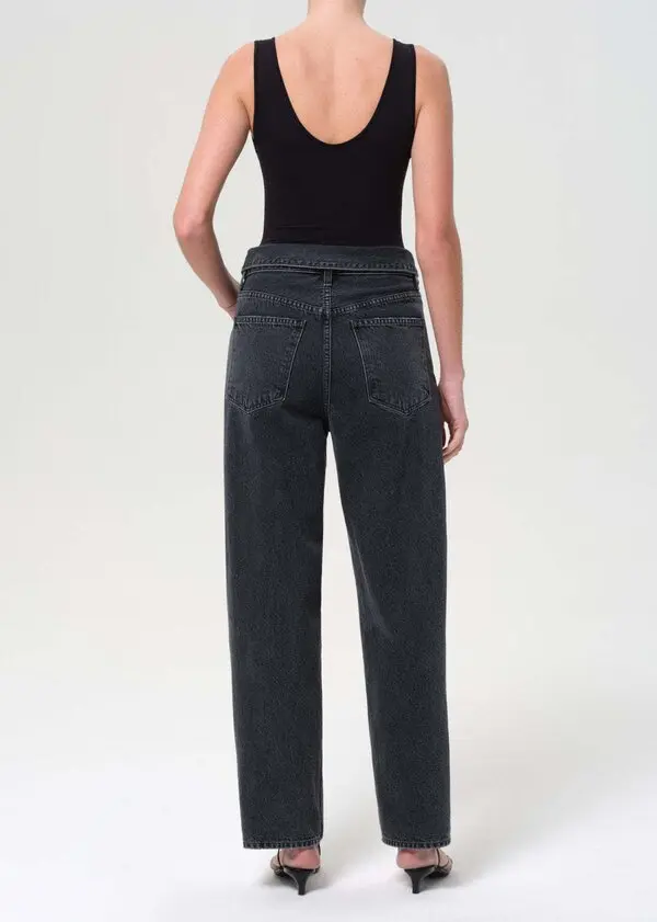 AGOLDE Wide-leg Jeans With Rolled Waistband - Black