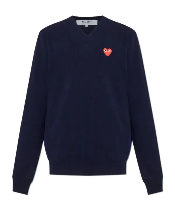 Play Comme Des Garcon Long-sleeved V-neck Sweater - Black