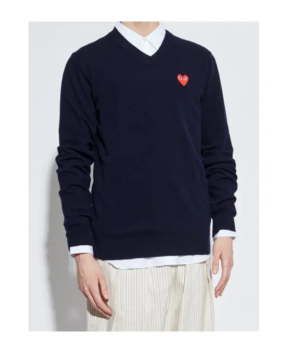 Play Comme Des Garcon Long-sleeved V-neck Sweater