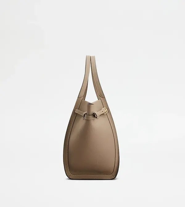 TOD'S Medium Shopping Tote Bag With Iconic T Trim - Beige