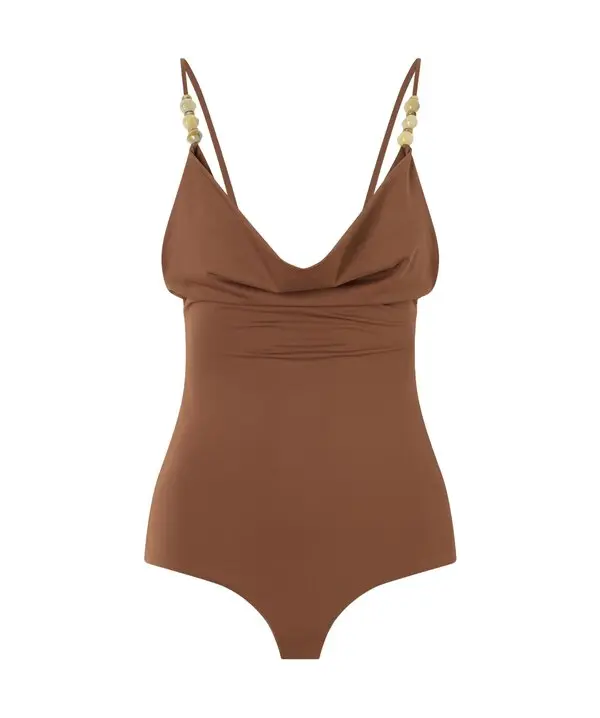 Magda Butrym Embellished One Piece Swimsuit - Brown