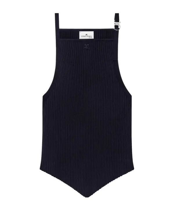 COURREGES Rib-knit Pointy-hem Tank Top With Buckle Detail - Navy Blue