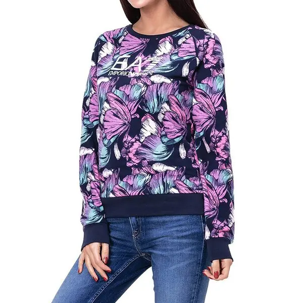 EA7 Multicolor Floral Print Round Neck Sweater