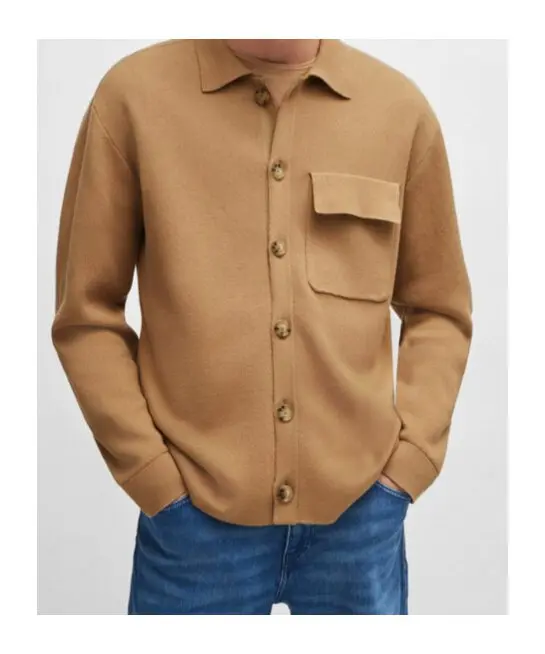 Hugo Boss C-delwino Open Beige Relaxed Fit Knitted Overshirt In Cotton